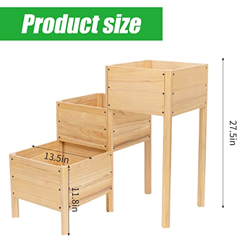 3 Tier Wooden Raised Garden Bed with Legs - Raised Planter Boxes Elevated Planter, Adjustable Mounting Structure for Indoors Outdoors Vegetable Flower Herb Growing Large Space Wood Planting Box