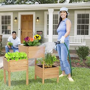 3 Tier Wooden Raised Garden Bed with Legs - Raised Planter Boxes Elevated Planter, Adjustable Mounting Structure for Indoors Outdoors Vegetable Flower Herb Growing Large Space Wood Planting Box