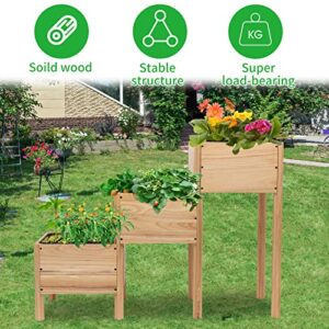 3 Tier Wooden Raised Garden Bed with Legs - Raised Planter Boxes Elevated Planter, Adjustable Mounting Structure for Indoors Outdoors Vegetable Flower Herb Growing Large Space Wood Planting Box