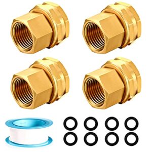 yelun garden hose fittings connectors adapter solid brass repair double female to female dual water hose connector(3/4″ ght female to 1/2″ npt female) (4-pcs)