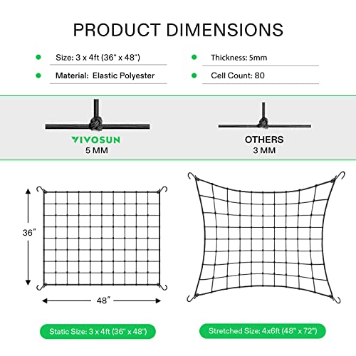 VIVOSUN 1-Pack 3x4FT Elastic Trellis Netting with Hooks for Grow Tents