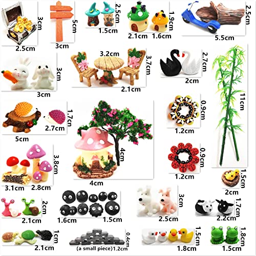 HYG 100pc Fairy Garden Accessories, Miniature Fairy Garden Decoration Figurines Kits, Fairy Garden Dollhouse and Animals, Micro Landscape Ornaments Kit, Briquettes Figurines Sets (A)