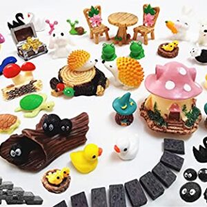 HYG 100pc Fairy Garden Accessories, Miniature Fairy Garden Decoration Figurines Kits, Fairy Garden Dollhouse and Animals, Micro Landscape Ornaments Kit, Briquettes Figurines Sets (A)