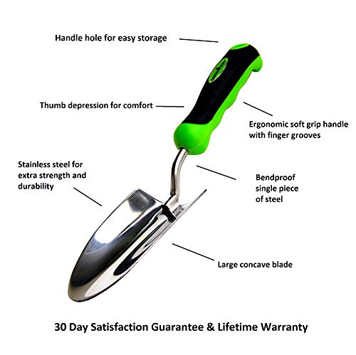 Garden Guru Super Strong Garden Trowel Hand Shovel - Stainless Steel - Rust Resistant - Ergonomic Grip - Perfect Tool for Gardening, Weeding, Transplanting and Digging in Garden Beds