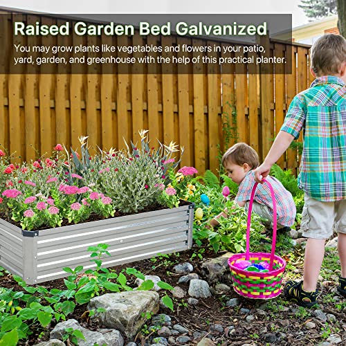 HANPIU Raised Garden Bed 2 Pack Galvanized Raised Garden Beds Outdoor for Vegetables Herbs Gardening Flowers Bed Raised Planter Box - Metal Raised Garden Bed Kit Small - 4x1.5x1ft