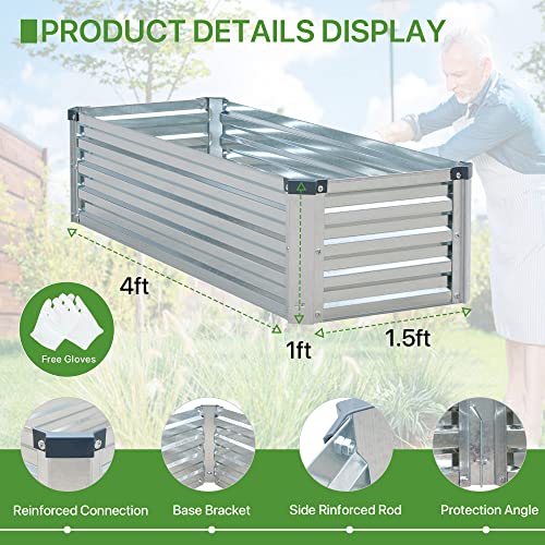 HANPIU Raised Garden Bed 2 Pack Galvanized Raised Garden Beds Outdoor for Vegetables Herbs Gardening Flowers Bed Raised Planter Box - Metal Raised Garden Bed Kit Small - 4x1.5x1ft