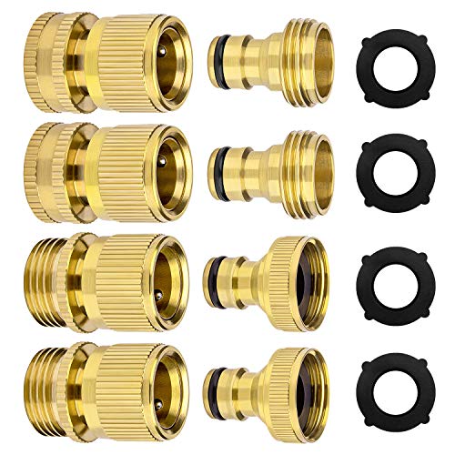 4 Sets Garden Hose Quick Connect 3/4 Inch GHT Solid Brass Male and Female Garden Hose Fittings