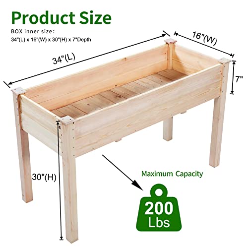 TMEE 3FT Raised Garden Bed Wooden Elevated Wood Planter Garden Box Kit for Vegetable Flower Herb Gardening Backyard Patio, Easy Assembly, 30in Height