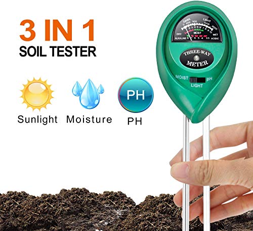 iPower Soil pH Meter, 3-in-1 Tester Kit for Moisture, Light & pH for Home and Garden, Lawn, Farm, Plants, Herbs Tools, Indoor/Outdoor Plant Care