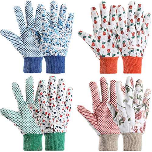 Geiserailie 4 Pairs Garden Gloves Floral Gardening Gloves with Soft PVC Dots Gloves Women Working Yard Gloves for Yard Cleaning, Fishing, Gardening, Weeding, Planting, Watering