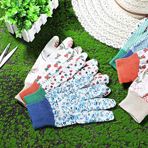 Geiserailie 4 Pairs Garden Gloves Floral Gardening Gloves with Soft PVC Dots Gloves Women Working Yard Gloves for Yard Cleaning, Fishing, Gardening, Weeding, Planting, Watering