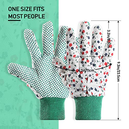 Geiserailie 4 Pairs Garden Gloves Floral Gardening Gloves with Soft PVC Dots Gloves Women Working Yard Gloves for Yard Cleaning, Fishing, Gardening, Weeding, Planting, Watering