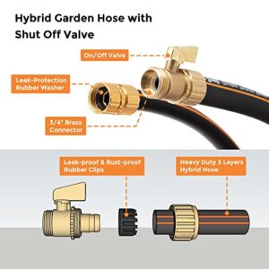 Giraffe Tools Hybrid Garden Hose 75ft x 5/8" Male and Female Fittings with Shut off Valve, Flexible, Heavy Duty, Leakproof, Lightweight Water Hose