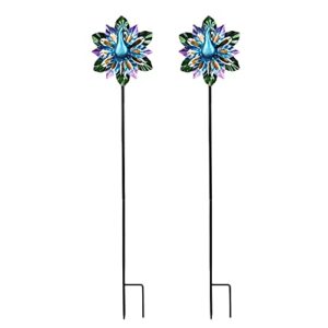 Wind Spinners Outdoor Metal- 2 Pack Peacock Wind Spinner Wind Sculpture Garden Outdoor Lawn Decor 31’’ H 5.5’’ W