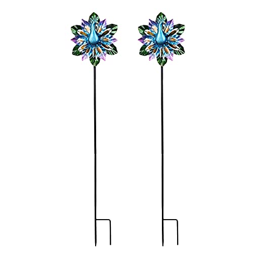 Wind Spinners Outdoor Metal- 2 Pack Peacock Wind Spinner Wind Sculpture Garden Outdoor Lawn Decor 31’’ H 5.5’’ W