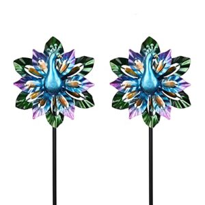 wind spinners outdoor metal- 2 pack peacock wind spinner wind sculpture garden outdoor lawn decor 31’’ h 5.5’’ w