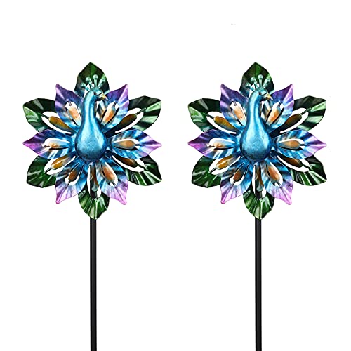 Wind Spinners Outdoor Metal- 2 Pack Peacock Wind Spinner Wind Sculpture Garden Outdoor Lawn Decor 31’’ H 5.5’’ W