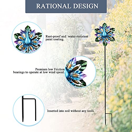 Wind Spinners Outdoor Metal- 2 Pack Peacock Wind Spinner Wind Sculpture Garden Outdoor Lawn Decor 31’’ H 5.5’’ W