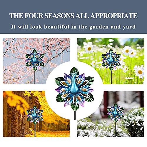 Wind Spinners Outdoor Metal- 2 Pack Peacock Wind Spinner Wind Sculpture Garden Outdoor Lawn Decor 31’’ H 5.5’’ W