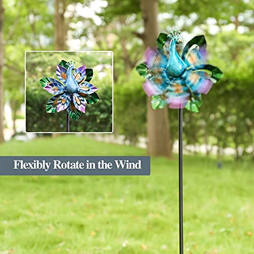 Wind Spinners Outdoor Metal- 2 Pack Peacock Wind Spinner Wind Sculpture Garden Outdoor Lawn Decor 31’’ H 5.5’’ W