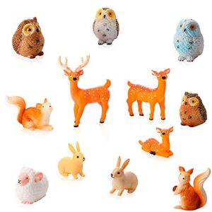 12 pieces mini animal miniatures ornaments woodland animal miniatures micro landscape figurines resin mini fairy garden accessories for christmas indoor outdoor garden yard landscape decorations