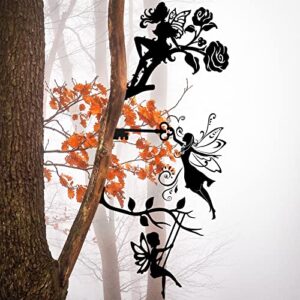 hotop 3 pieces fairy silhouette statue metal fairy branch decoration steel fairy metal craft outdoor garden butterfly flower decor branch tree metal art for indoor outdoor home yard patio lawn