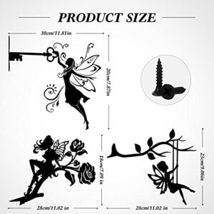 Hotop 3 Pieces Fairy Silhouette Statue Metal Fairy Branch Decoration Steel Fairy Metal Craft Outdoor Garden Butterfly Flower Decor Branch Tree Metal Art for Indoor Outdoor Home Yard Patio Lawn