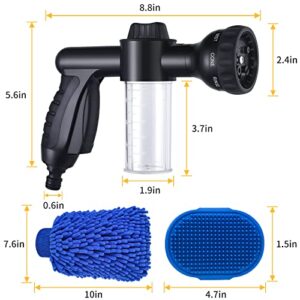 Garden Hose Nozzle, Hose Soap Sprayer Attachment, Car Wash Hose Sprayer With Soap Dispenser Bottle & Dog Rubber Comb Brush, Dog Bathing Sprayer for Pet Showering, Car Washing, Watering Plants, Patio