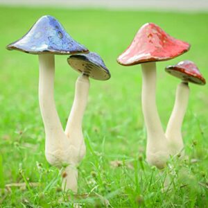 Mushroom Yard Decor - 2pcs Ceramic Mushroom for Garden, Mushroom Statue Decor, Fairy Garden Stakes Ceramic Lawn Ornament Decor Plants Stake