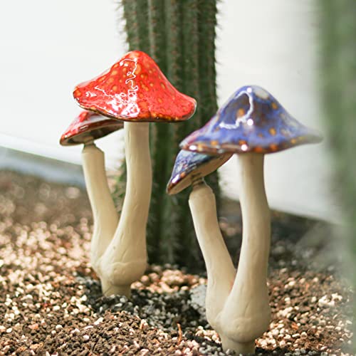 Mushroom Yard Decor - 2pcs Ceramic Mushroom for Garden, Mushroom Statue Decor, Fairy Garden Stakes Ceramic Lawn Ornament Decor Plants Stake