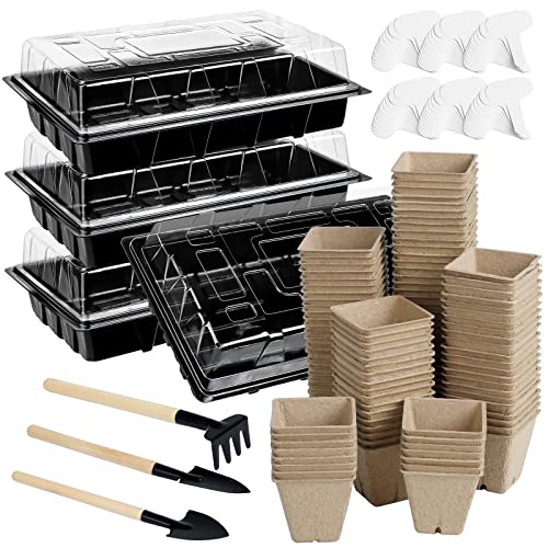 Aodaer 247 Pack Seed Starter Kit Including Peat Pots for Seedlings Seed Starter Tray with Plant Labels, Tool, Plastic Growing Trays Germination Tray Paper Seedling Cups for Indoor Outdoor Garden