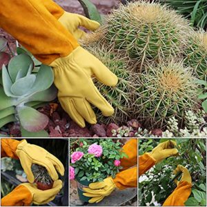 Gardening Gloves for Men & Women, Rose Pruning Gloves, Adjustable Cuff - Long Thorn Proof Gardening Gloves, Garden Gifts & Tools for Gardener, Breathable Leather Garden Gloves, Long Yard Work Gloves