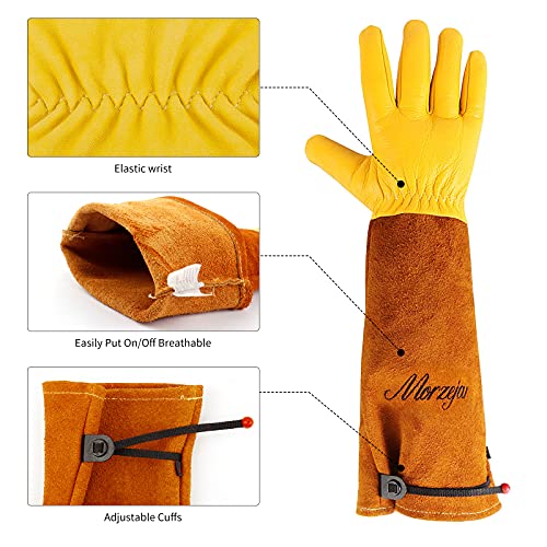 Gardening Gloves for Men & Women, Rose Pruning Gloves, Adjustable Cuff - Long Thorn Proof Gardening Gloves, Garden Gifts & Tools for Gardener, Breathable Leather Garden Gloves, Long Yard Work Gloves