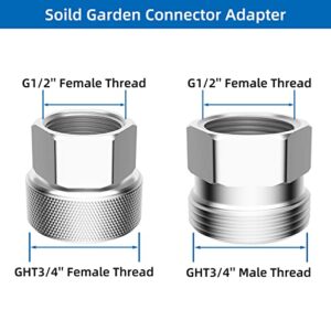 All Metal Garden Hose Extension Adapter, 8 Inch Garden Hose Protector, Solid Brass G1/2'' Connector, 360 Degree Swivel Stainless Steel Flexible Water Hose with Male & Female Thread GHT3/4",Chrome