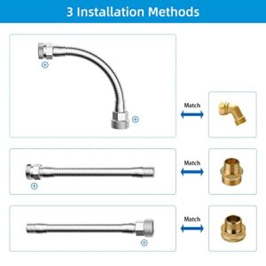 All Metal Garden Hose Extension Adapter, 8 Inch Garden Hose Protector, Solid Brass G1/2'' Connector, 360 Degree Swivel Stainless Steel Flexible Water Hose with Male & Female Thread GHT3/4",Chrome