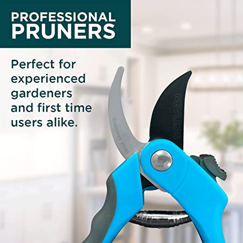 Nevlers 8" Bypass Pruning Shears for Gardening | Garden Shears with Stainless Steel Blades & 8mm Cutting Capacity| Professional Garden Scissors | Heavy Duty Gardening Hand Tools |Blue Gardening Shears