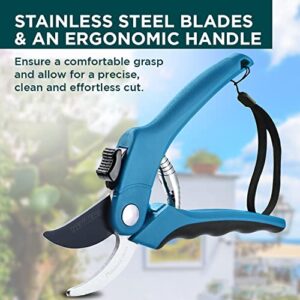 Nevlers 8" Bypass Pruning Shears for Gardening | Garden Shears with Stainless Steel Blades & 8mm Cutting Capacity| Professional Garden Scissors | Heavy Duty Gardening Hand Tools |Blue Gardening Shears