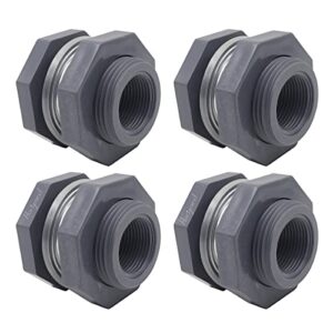 horiznext npt3/4 pvc bulkhead fitting, plastic pipe connector for rain barrel garden hose adapter spigot kit water tank gallon drain bucket (pack of 4 pcs)