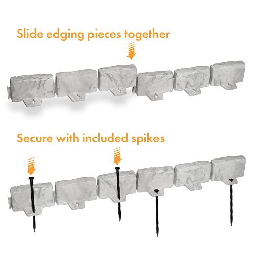 EasyFlex No-Dig Landscape Edging with Anchoring Spikes, 2.7 in. Tall Decorative Stone-Look Garden Border, 15 Foot Kit, Light Gray (3602G-15C-6)