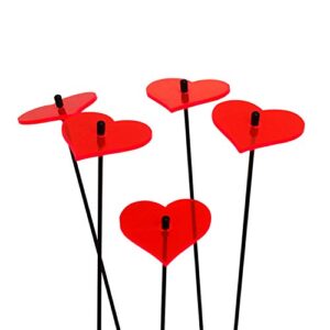 suncatcher garden decor ornaments hearts, set of 5 decorative garden stakes, 25cm/10” high outdoor yard accessory, great gardeners gift, colour:fluorescent red