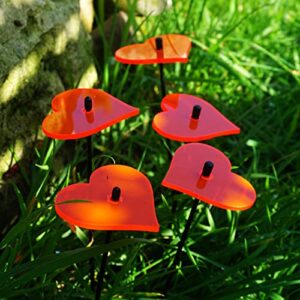 SunCatcher Garden Decor Ornaments Hearts, Set of 5 Decorative Garden Stakes, 25cm/10'' high Outdoor Yard Accessory, Great Gardeners Gift, Colour:Fluorescent Red