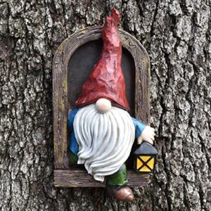 Hazel & Birch Outdoor Garden Gnome Out The Door Tree Hugger - Large Statues for Yard, Lawn, Patio, Porch - Hand Painted, Weatherproof Gnome Figurine (Out The Door Lantern Gnome)