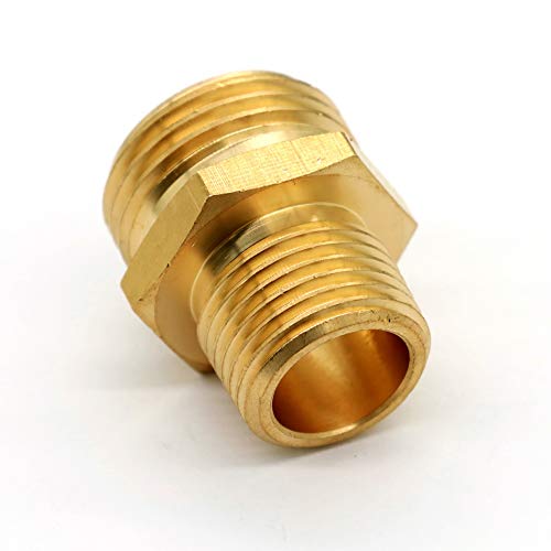 GESHATEN 3/4” GHT Male x 1/2” NPT Male Connector, Brass Garden Hose Fitting, Adapter, Industrial Metal Brass Garden Hose to Pipe Fittings Connect (2 Pack)