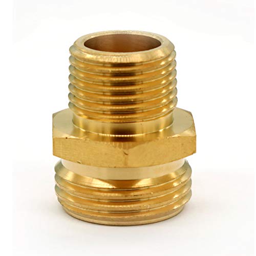 GESHATEN 3/4” GHT Male x 1/2” NPT Male Connector, Brass Garden Hose Fitting, Adapter, Industrial Metal Brass Garden Hose to Pipe Fittings Connect (2 Pack)