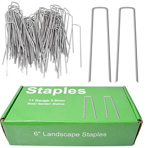 MySit 6" Galvanized Landscape Staples Garden Stakes Pins 100 Pack, Heavy-Duty 11 Gauge Garden Staples Anti-Rust Fence Stakes for Anchoring Weed Barrier Fabric Irrigation Tubing Soaker Hose