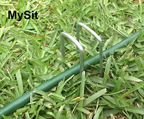 MySit 6" Galvanized Landscape Staples Garden Stakes Pins 100 Pack, Heavy-Duty 11 Gauge Garden Staples Anti-Rust Fence Stakes for Anchoring Weed Barrier Fabric Irrigation Tubing Soaker Hose