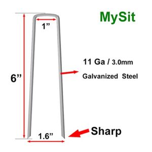 MySit 6" Galvanized Landscape Staples Garden Stakes Pins 100 Pack, Heavy-Duty 11 Gauge Garden Staples Anti-Rust Fence Stakes for Anchoring Weed Barrier Fabric Irrigation Tubing Soaker Hose