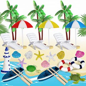 burbell 24 pieces beach style miniature ornament set, miniature garden doll house cake topper decoration, fairy garden accessories micro landscape ornaments for diy fairy garden dollhouse plant decor