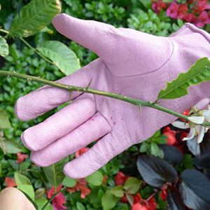 HANDLANDY Womens Garden Gloves, Scratch Resistance Leather Gardening Gloves for Ladise，Yard Gloves 3D Mesh Comfort Fit- Improves Dexterity and Breathability (Medium, Pink)