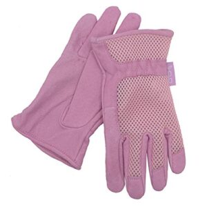 HANDLANDY Womens Garden Gloves, Scratch Resistance Leather Gardening Gloves for Ladise，Yard Gloves 3D Mesh Comfort Fit- Improves Dexterity and Breathability (Medium, Pink)